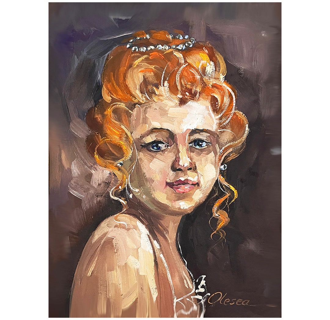 Little Princess Art Old Portrait Painting Original Girl Portrait Red ...