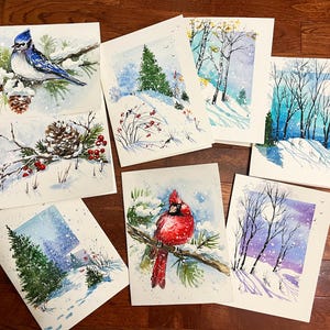 Winter Handmade Watercolor Cards Original Hand Painted Holiday Post ...