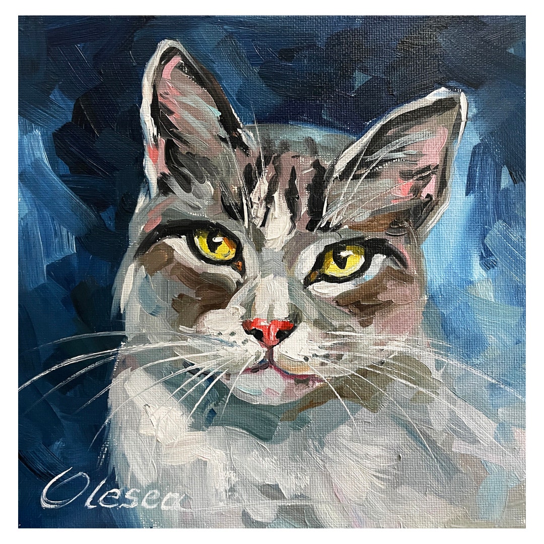 Cat Portrait Oil Cat Painting Impasto Original Pet Art Animal Artwork ...