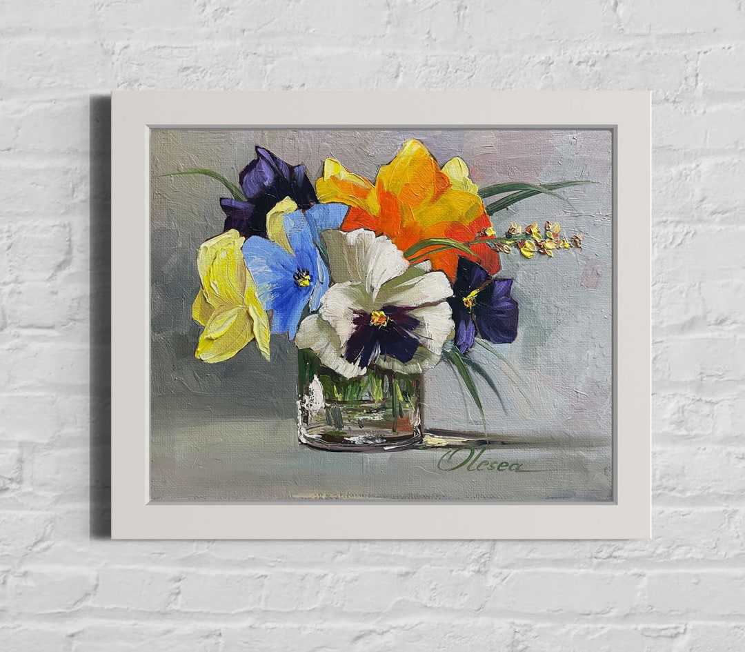 Pansies Oil Wall Art Flowers Still Life Original Painting Kitchen ...