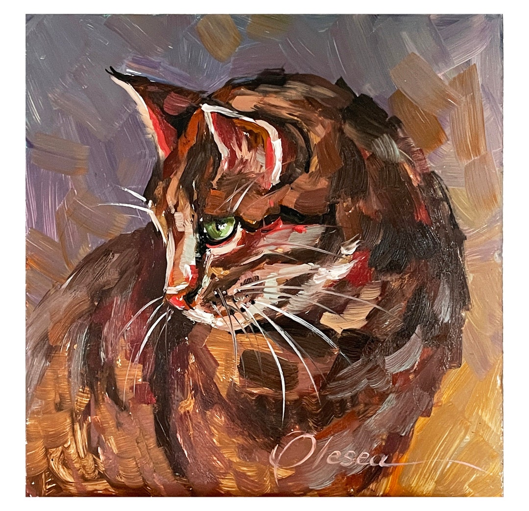 Cat Portrait Oil Art Impasto Original Painting Animal Artwork 8by 8 by ...
