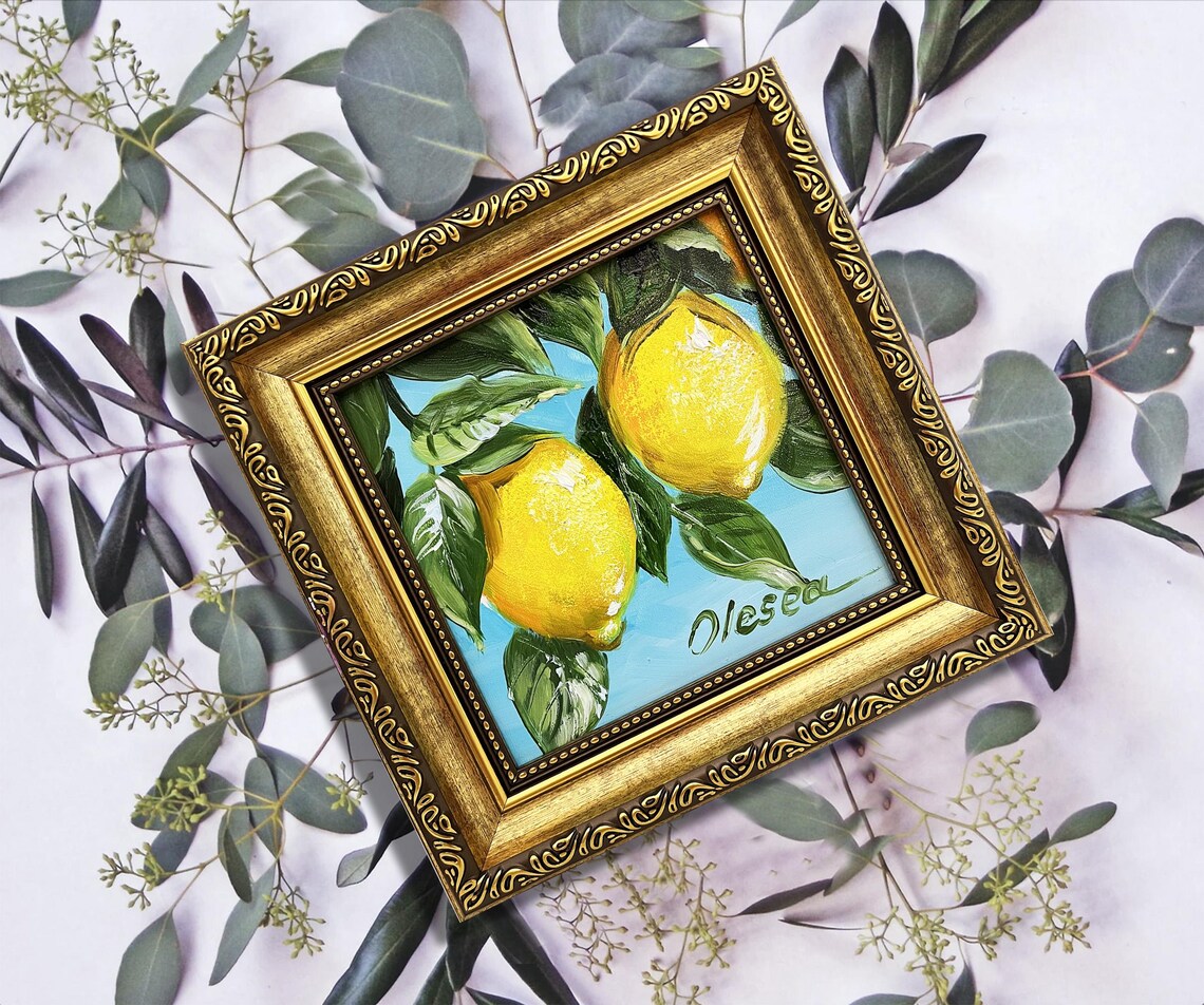 Lemons Original Small Painting Framed Original Kitchen Oil Wall Art 7 ...