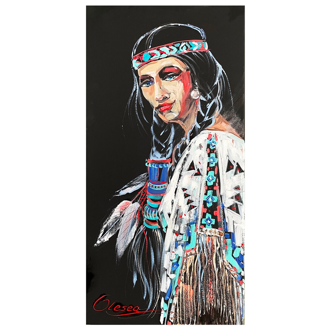 Native American Female Portrait Painting for Living Room Woman ...