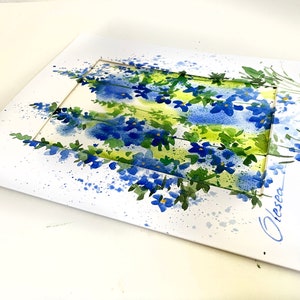 Blue Flowers Watercolor Floral Painting Small Floral Wall Art Original ...