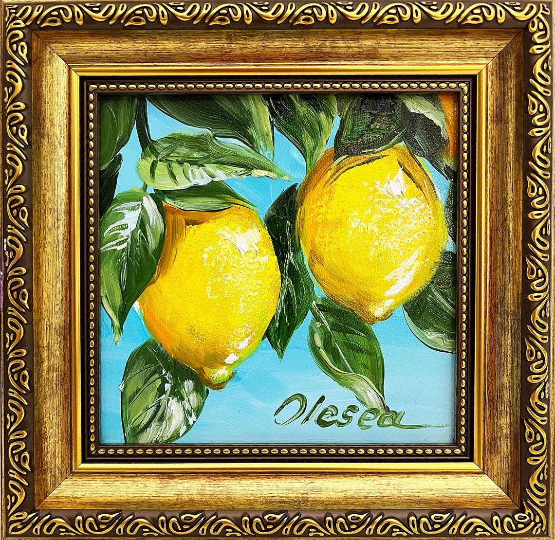 Lemons Original Small Painting Framed Original Kitchen Oil Wall Art 7 ...