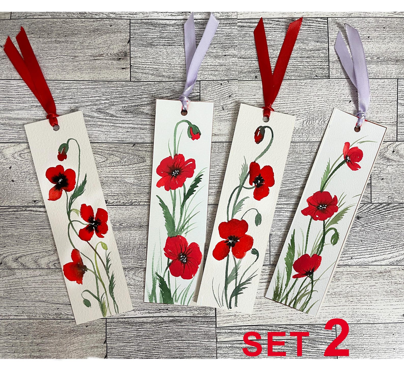 Hand-painted Floral Watercolor Bookmark - Poppy Art Gift - Etsy