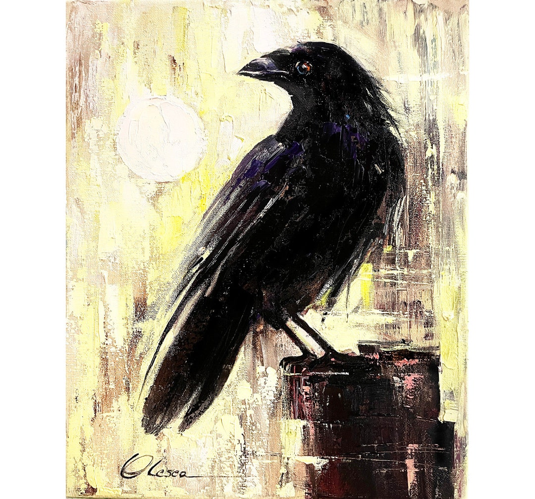Black Raven Art for Living Room Raven Painting Original Bird Wall Art ...