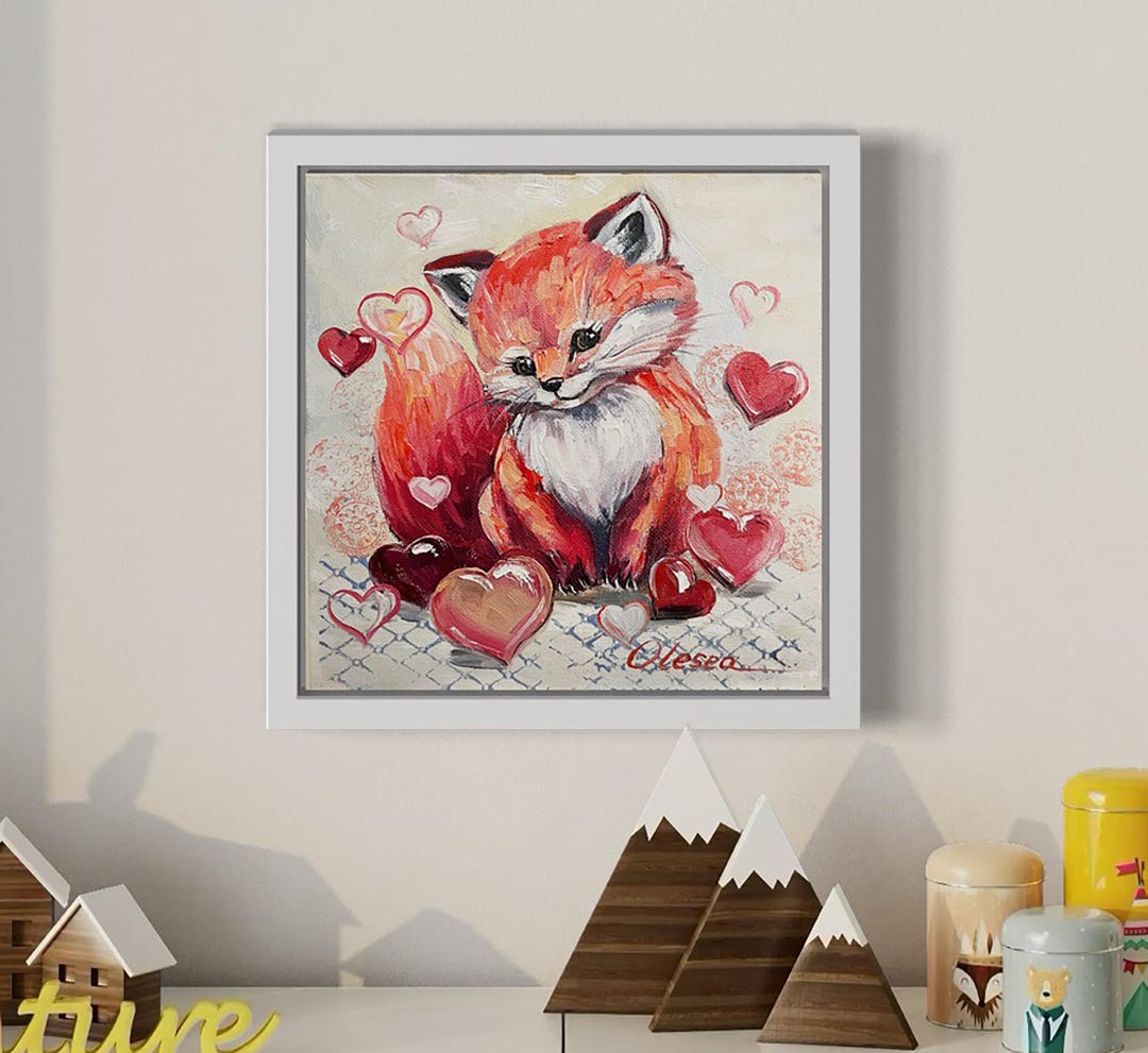 Fox Love Wall Art Valentine Day Gift Original Oil Painting 8by 8 by ...