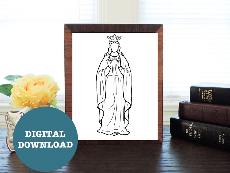 Black and White Mary Line Drawings Version 2 Set of 5 - Etsy