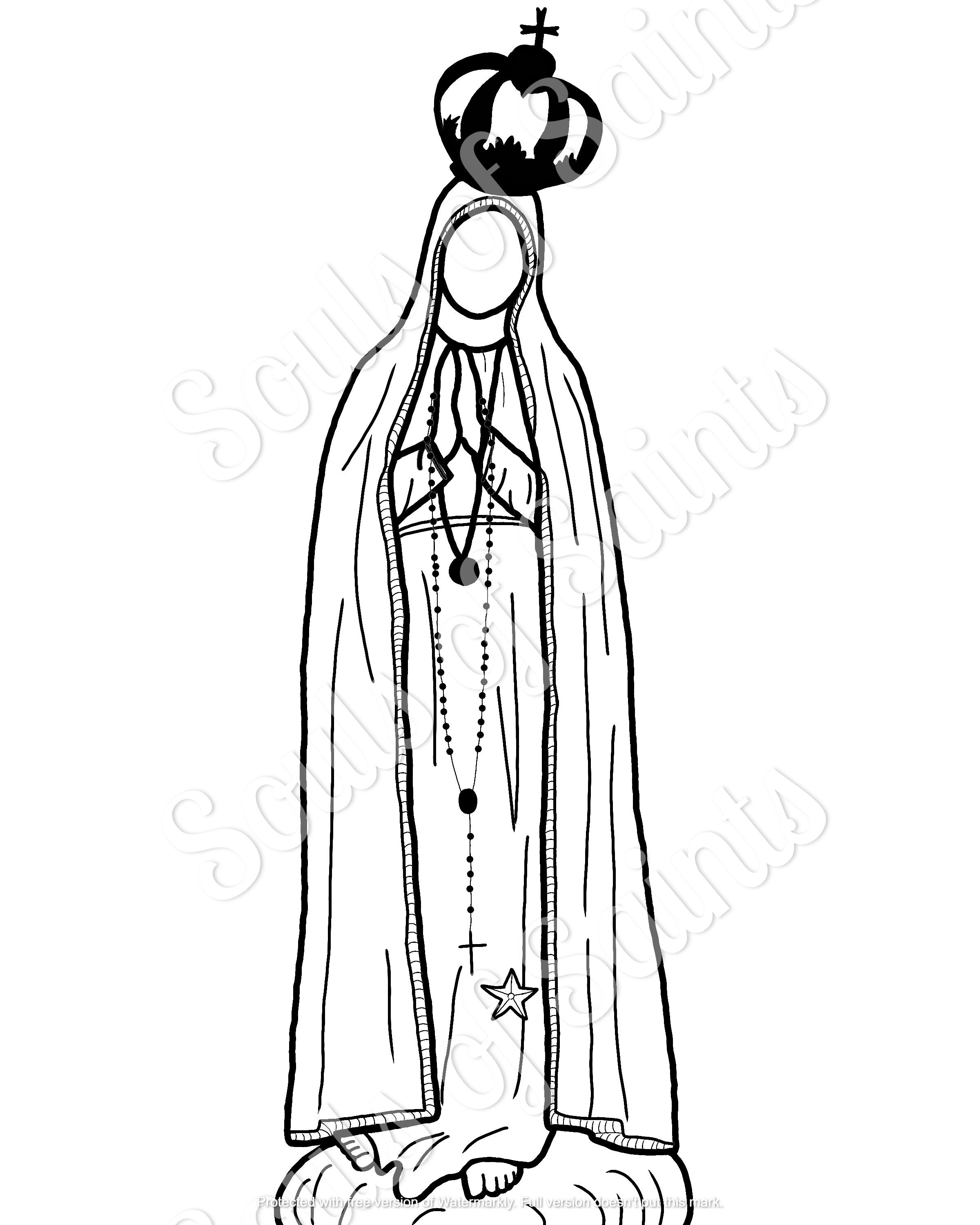 Black and White Mary Line Drawings Version 2 Set of 5 | Etsy