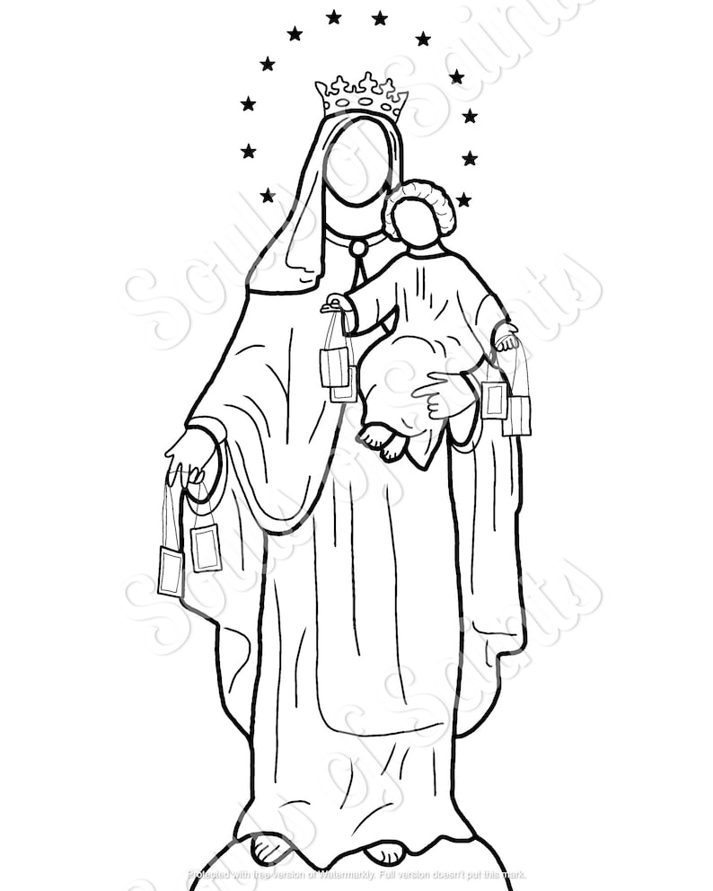 Black and White Mary Line Drawings Version 2 Set of 5 - Etsy