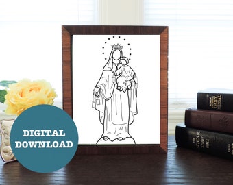 Black and White Mary Line Drawings Set of 5 DIGITAL - Etsy