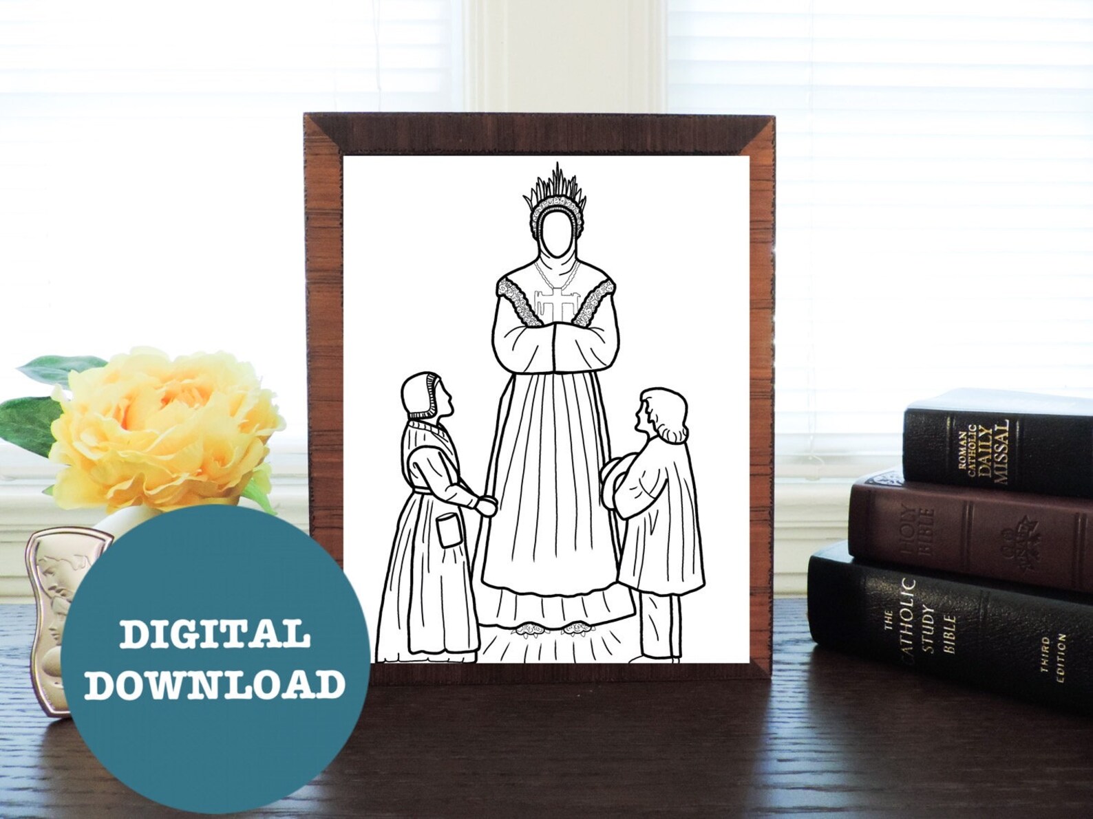 Black and White Mary Line Drawings Version 2 - Set of 5 (DIGITAL ...