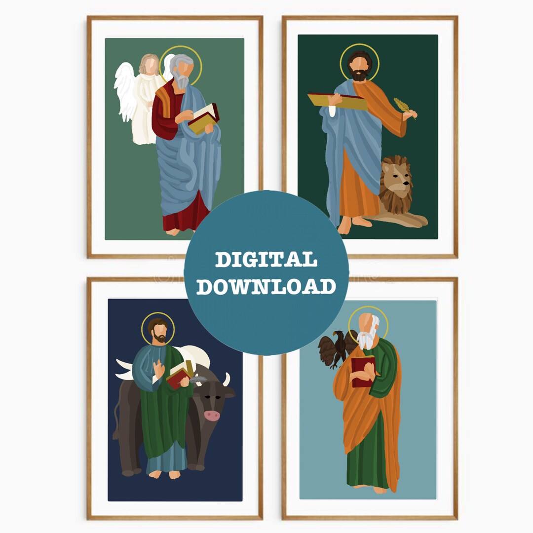 4 Gospel Writers Minimalist Prints - Matthew, Mark, Luke, John ...