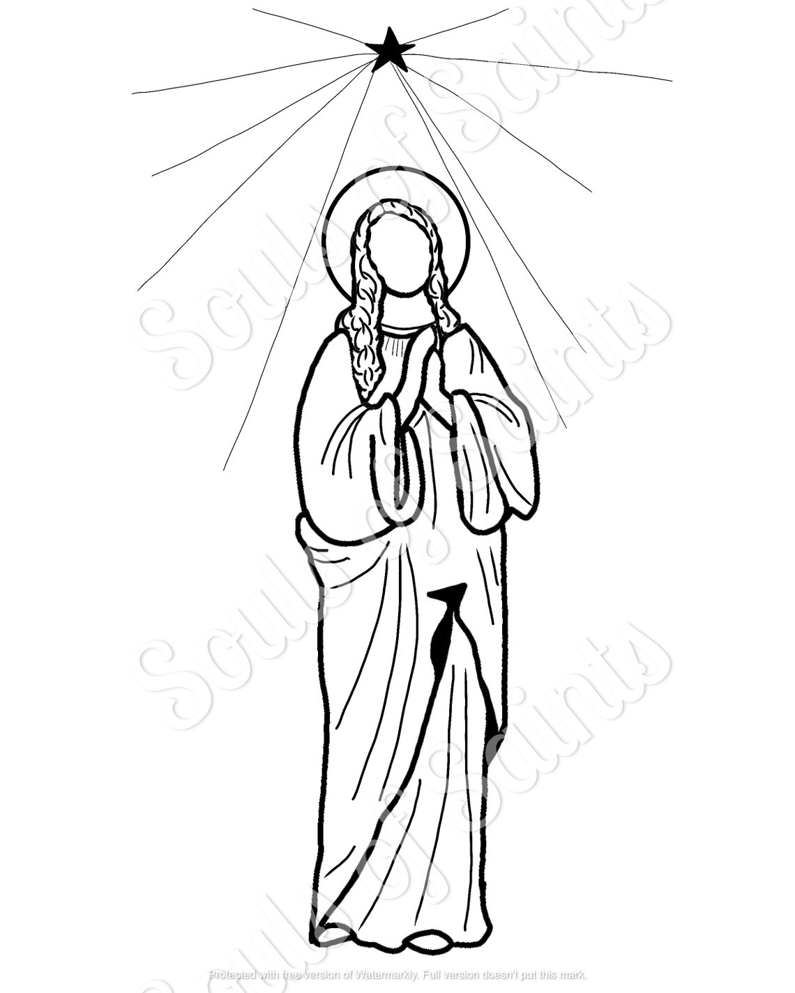 Black and White Mary Line Drawings Set of 5 DIGITAL - Etsy