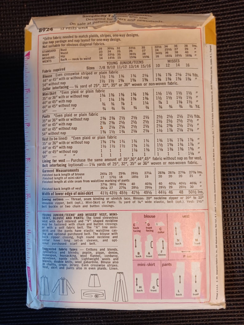 Vintage Cut Simplicity 8924 70s Mod Separates Young Jr/teen Size 9/10 ...