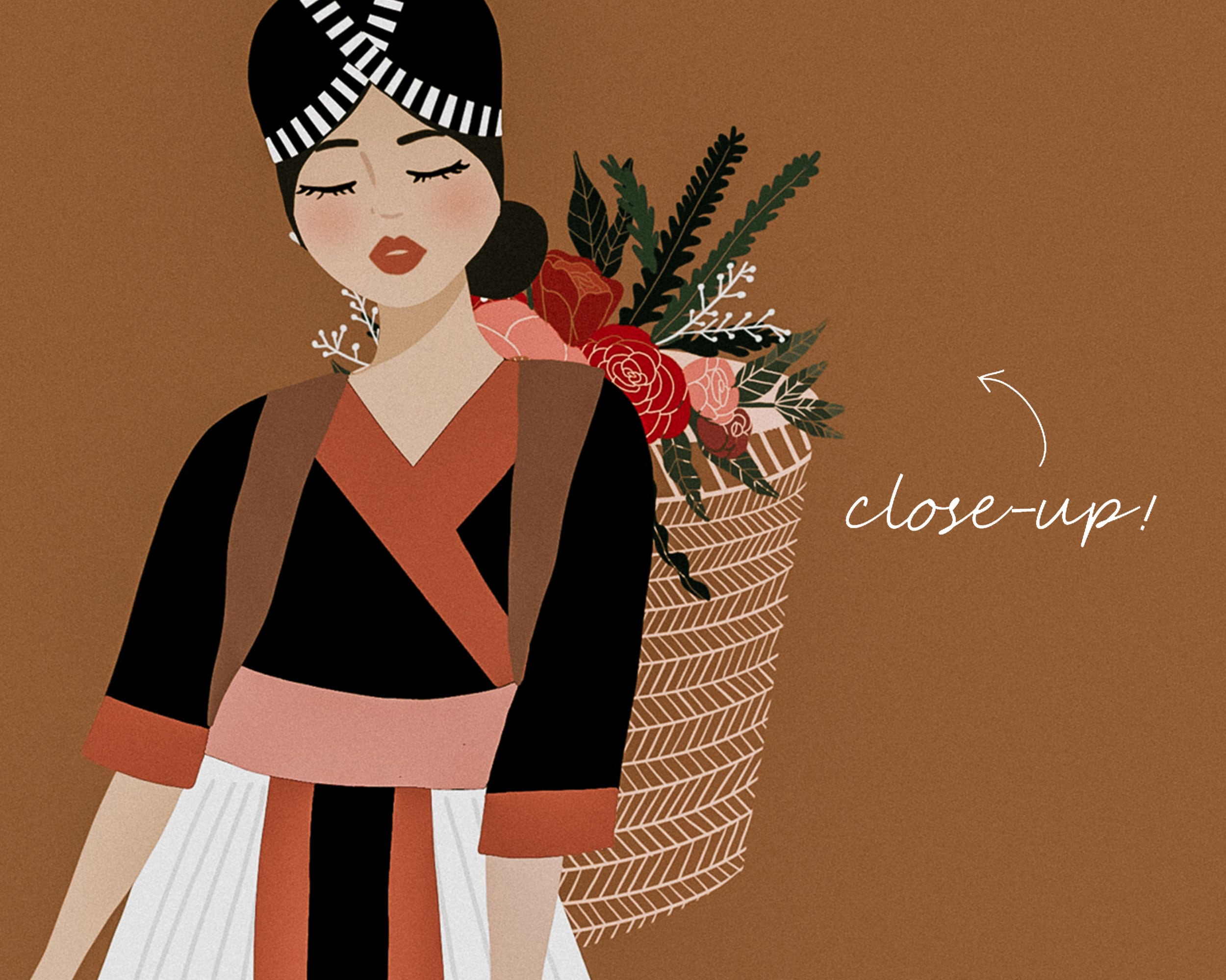 Printed Hmong Basket Girl Hmong Art Hmong Hat Hmong Outfit | Etsy