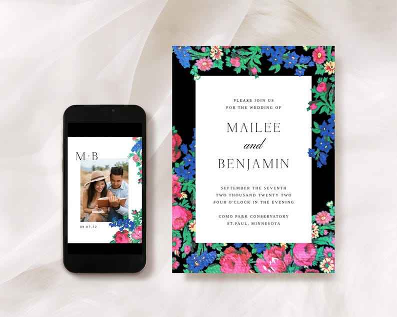 Hmong Vibrant Flowers | Digital Invitation Template, Double-sided ...