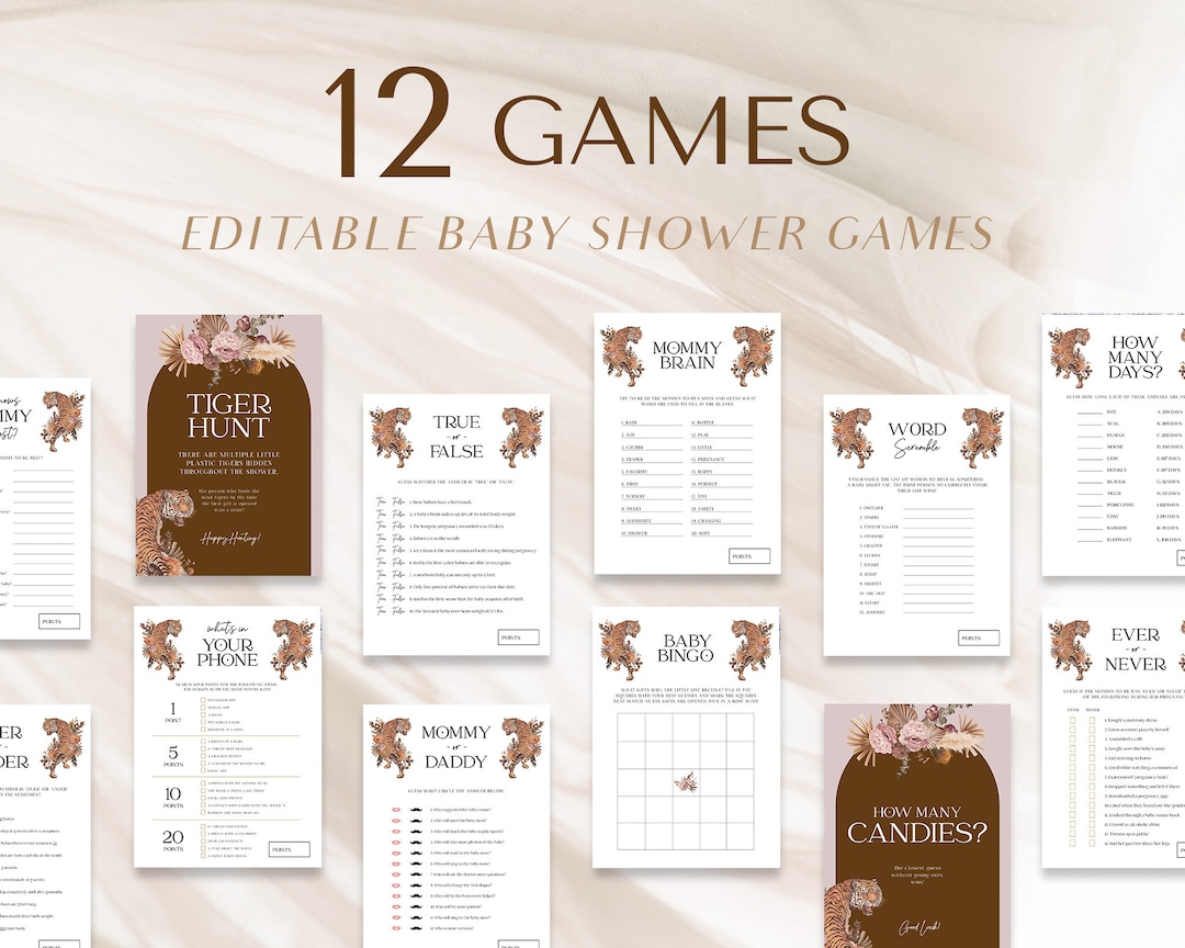 Tiger Mom | 12 Baby Shower Games, Tiger Themed Baby Shower, Editable ...