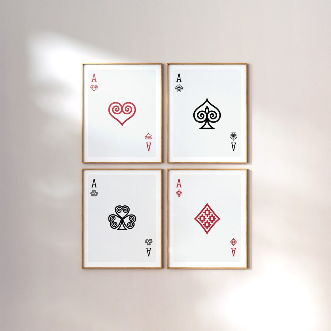 Set of 4 Hmong Four Aces Red and Black | Wall Art, Playing Cards Wall ...