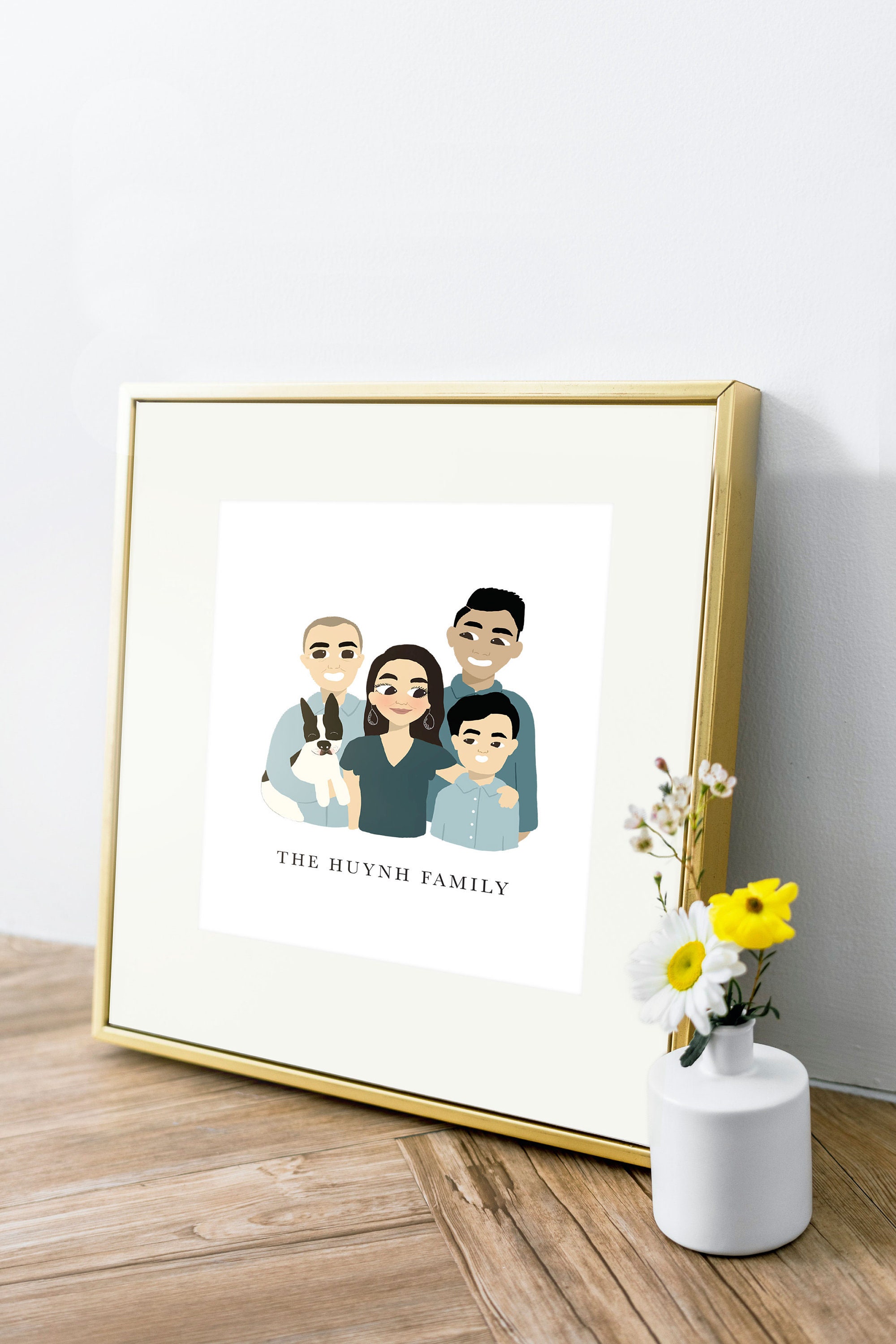 Printed Customized Family Portrait with Gold Metal Frame | Etsy