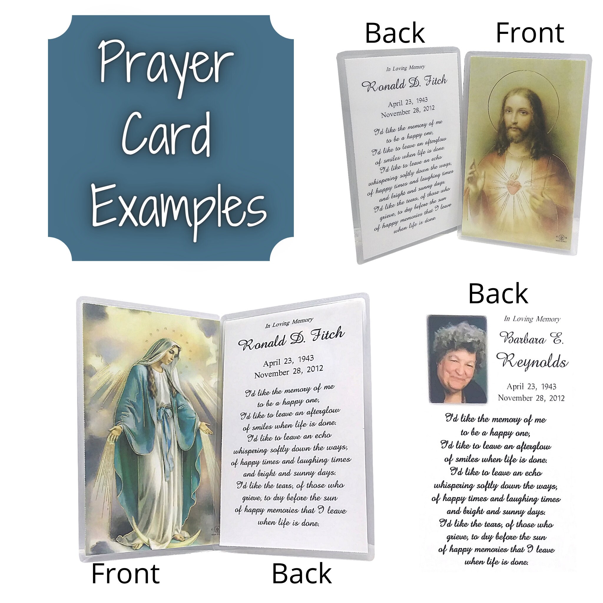 Personalized Celebration of Life Holy Nature Prayer Cards, Laminated ...