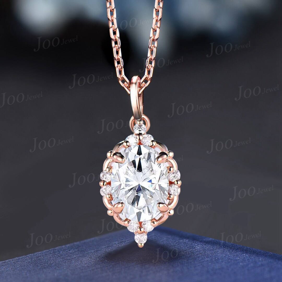 Nature Inspired Moissanite Pendant Necklace 14K Gold April Birthstone ...