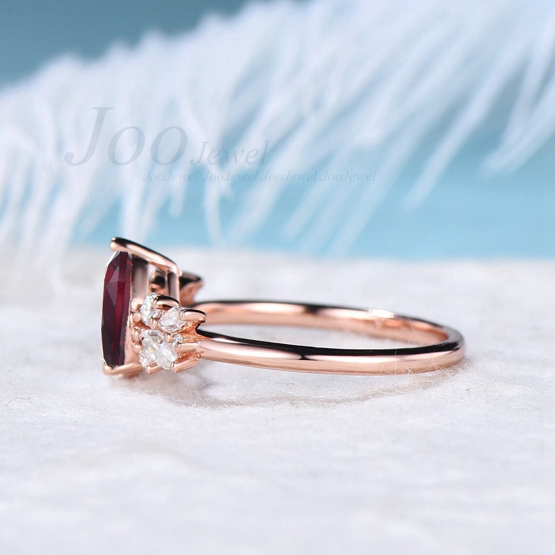 1.25ct Pear Shaped Ruby Engagement Ring 10K Rose Gold Cluster Red ...