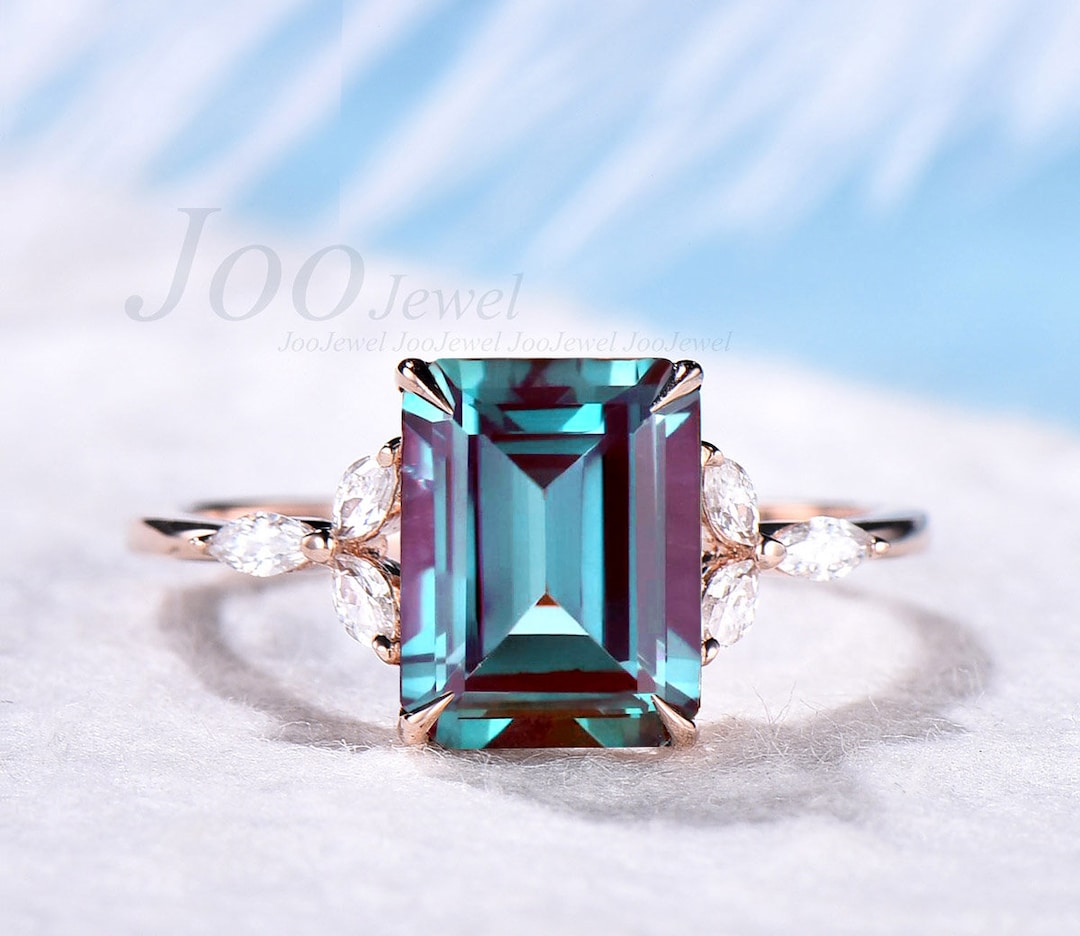 Emerald Cut Alexandrite Ring June Birthstone Alexandrite Engagement ...