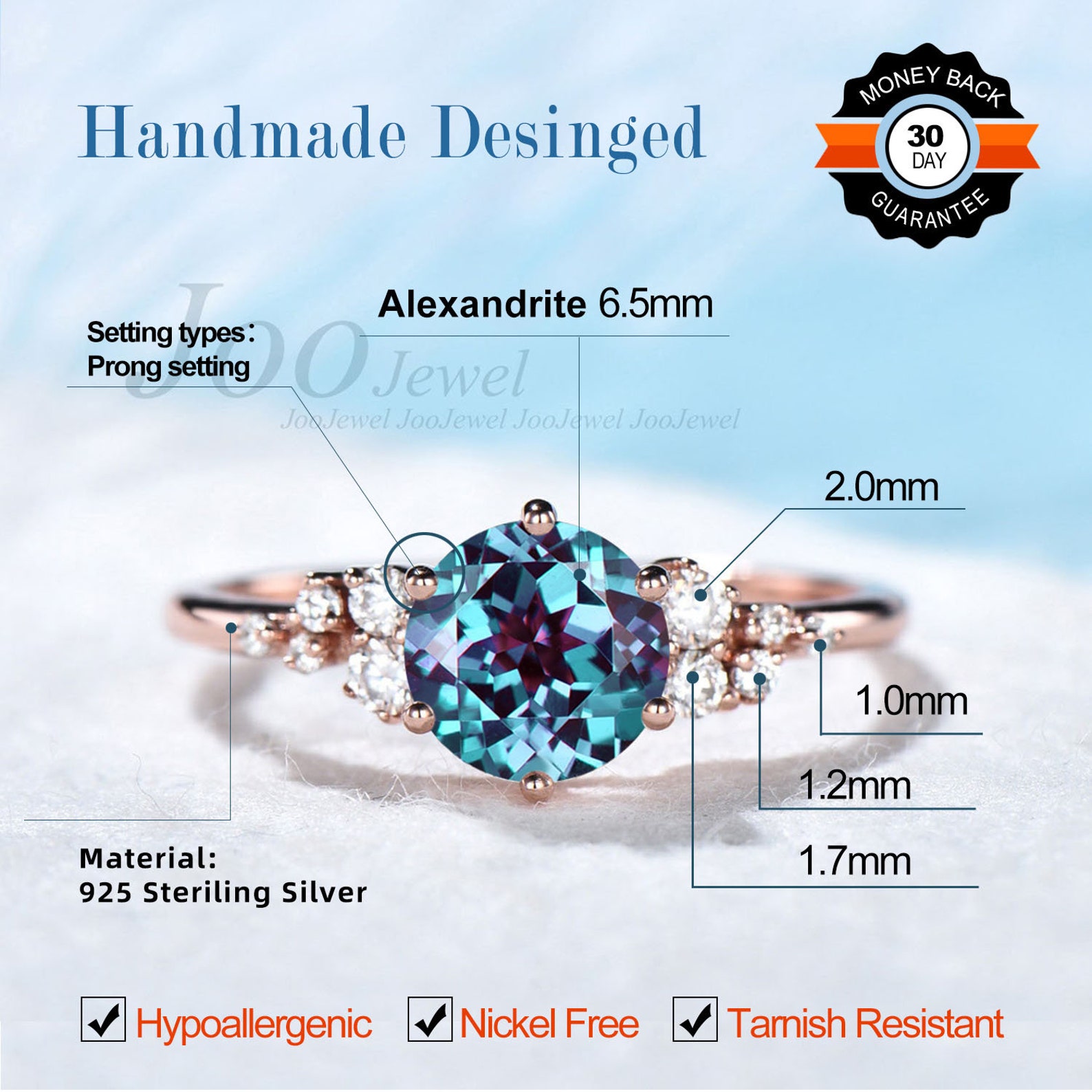 Sterling June Birthstone Ring Round Alexandrite Engagement Ring Rose ...