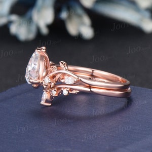 Nature Inspired Moissanite Engagement Ring Set 14K Rose Gold 1.25ct ...