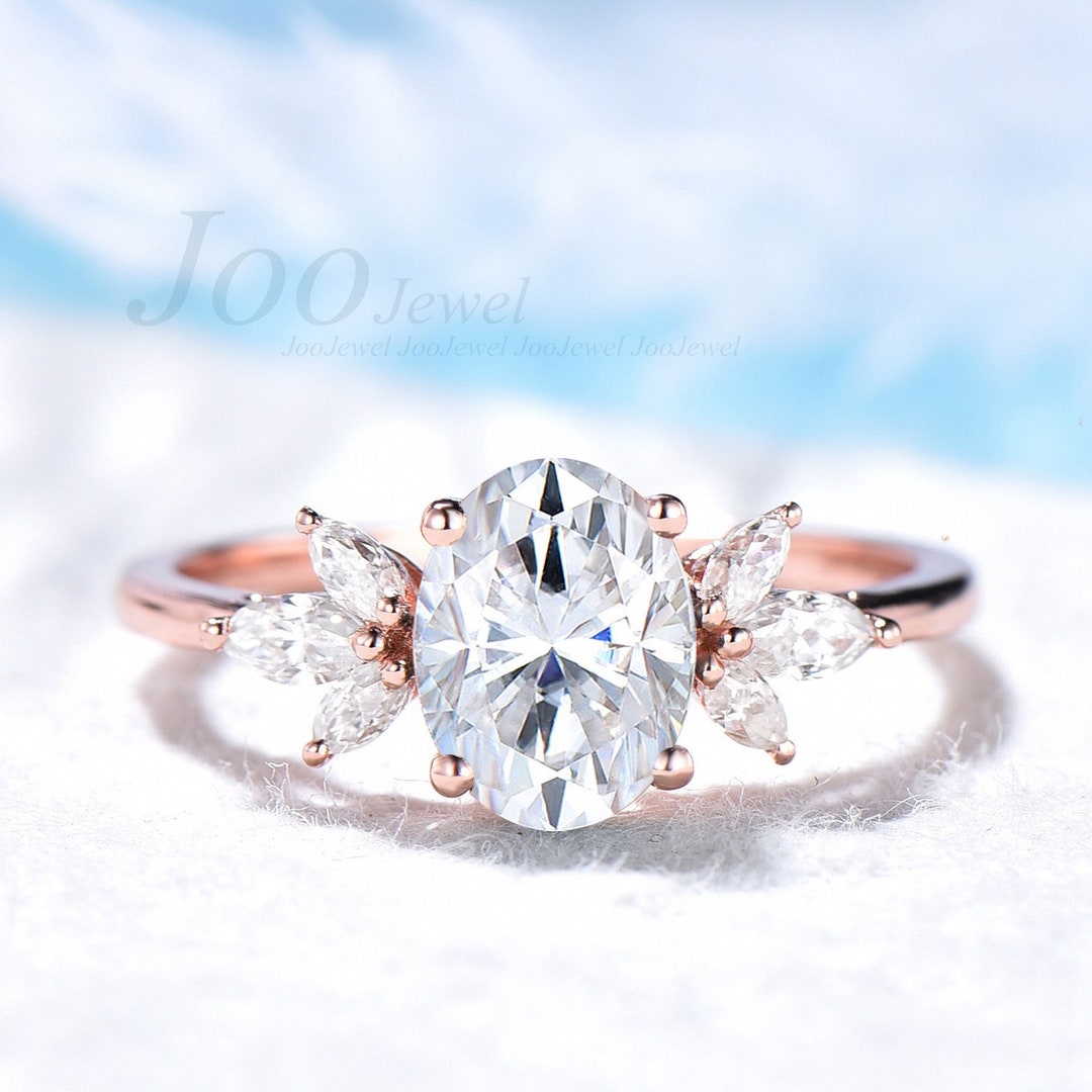 April Ring Birthstone 1.5ct Oval Cut Moissanite Engagement Ring Dainty ...