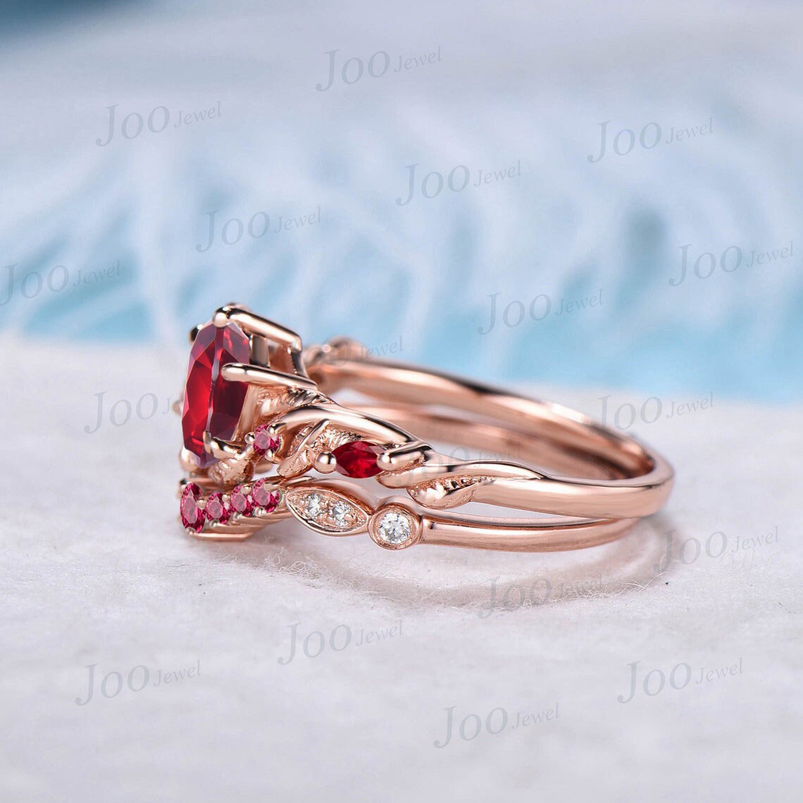 Nature Inspired Twist Ruby Ring Set Rose Gold 1ct Hexagon - Etsy