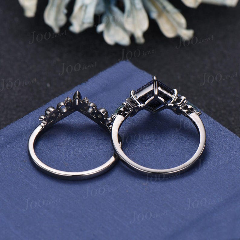 2ct Princess Cut Galaxy Blue Sandstone Celestial Engagement Ring Set ...