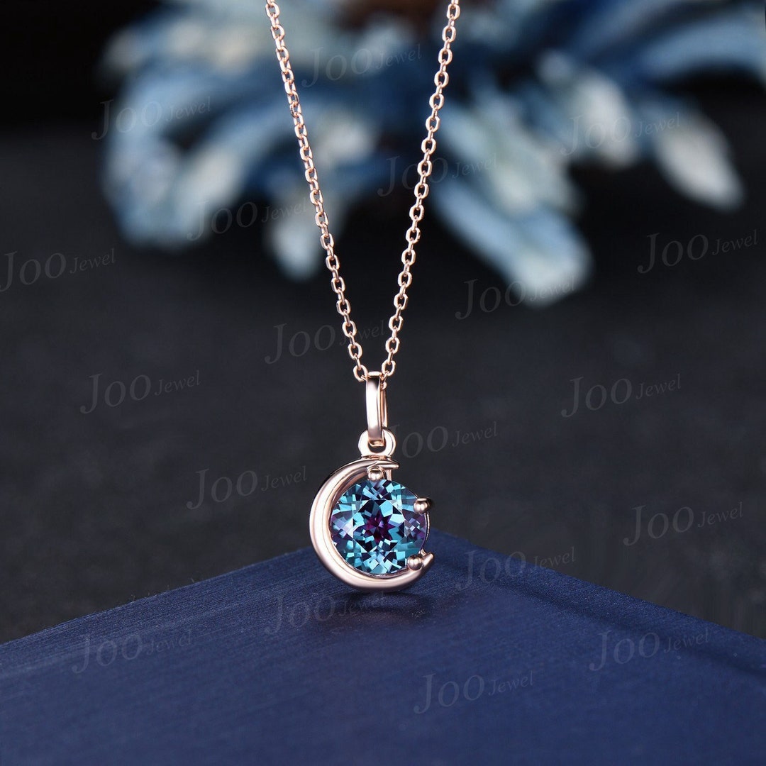 Dainty Round Color-change Alexandrite Pendant Necklace Silver/14k Solid ...
