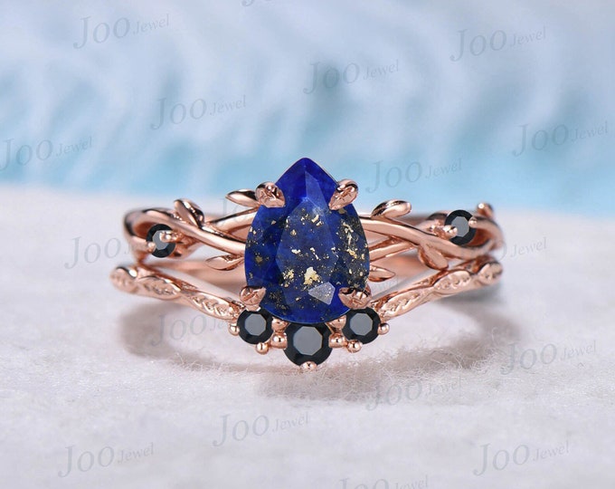 1.25ct Nature Inspired Natural Lapis Lazuli Engagement Ring Set Pear ...