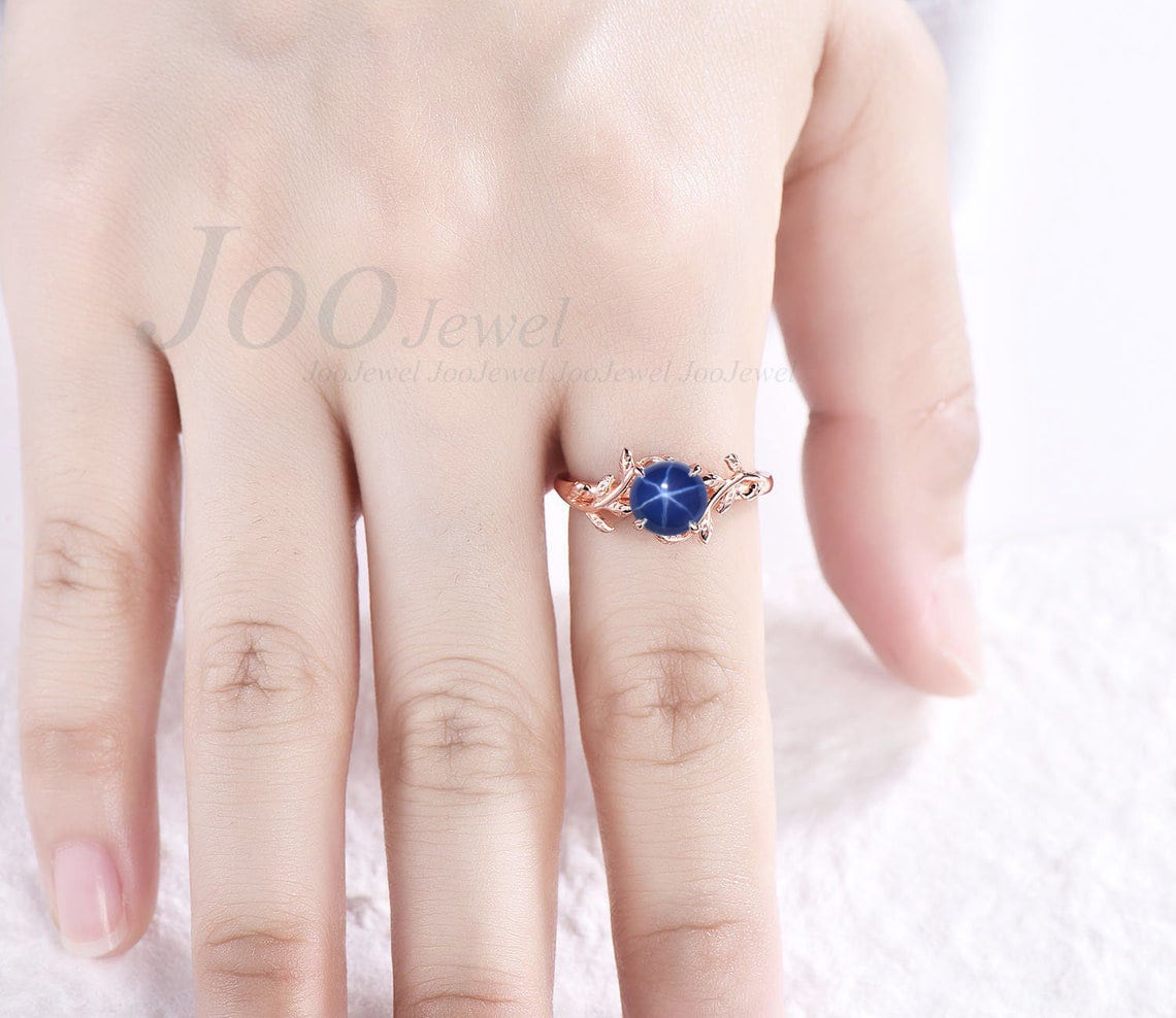 Nature Inspired Starry Sky Star Sapphire Engagement Ring Round - Etsy