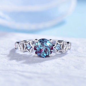 Sterling Silver 1ct Round Color-change Alexandrite Bridal Set ...