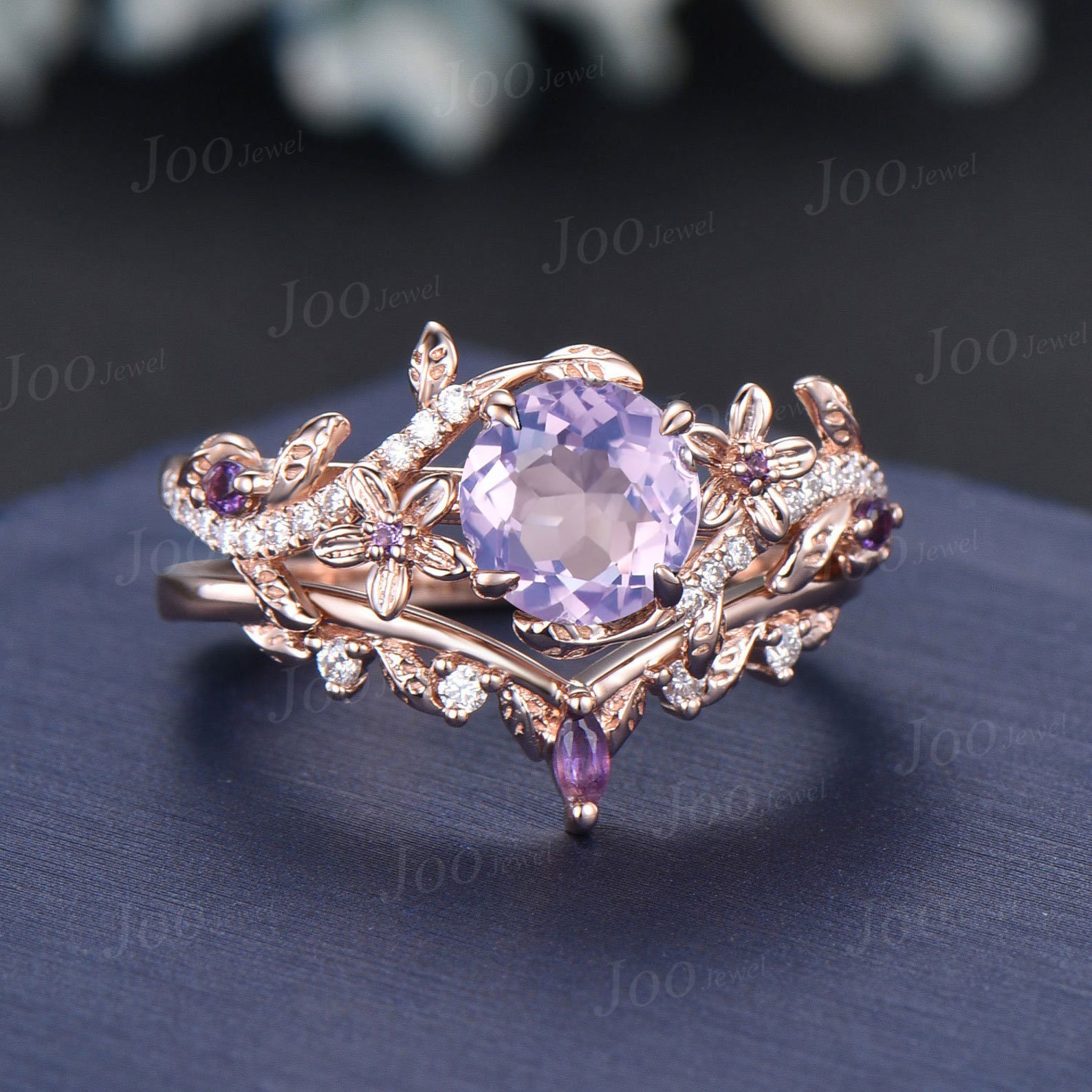 Natural Lavender Amethyst Diamond Ring Set 14K Rose Gold Nature ...