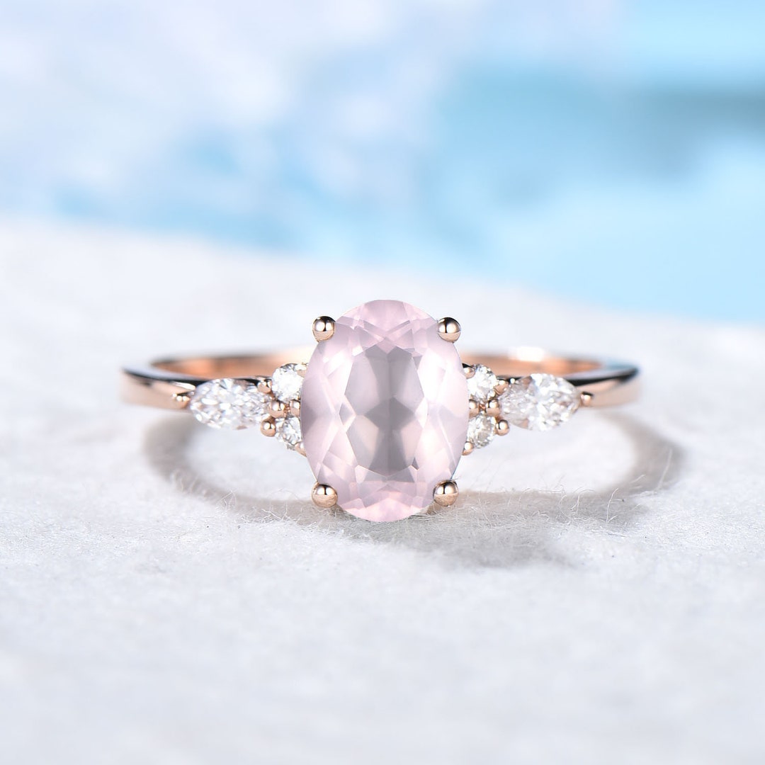 1.5ct Natural Rose Quartz Ring Oval Pink Gemstone Quartz Promise ...