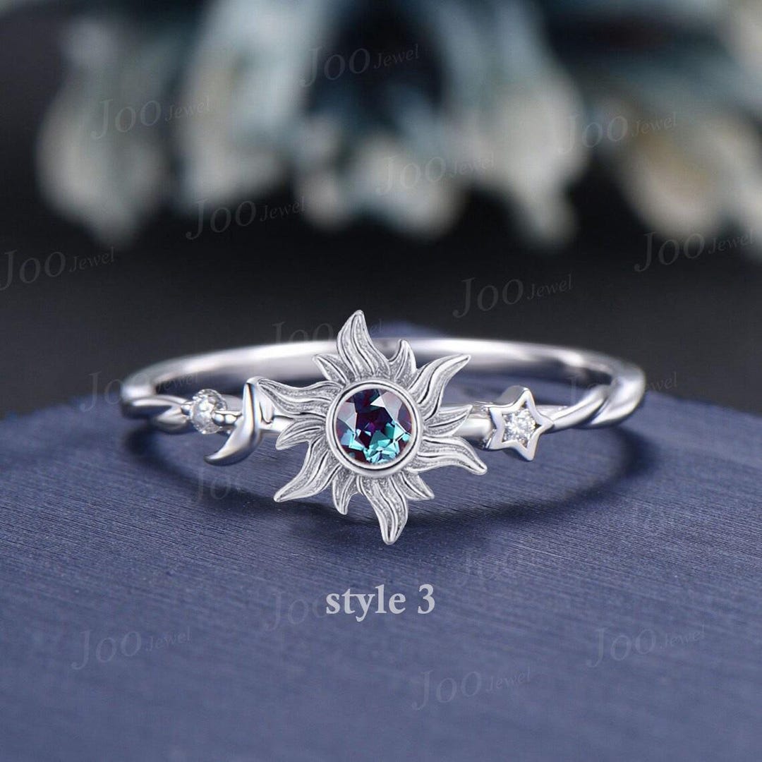 Sterling Silver Sun Engagement Ring Twig Vine Color-changed Alexandrite ...