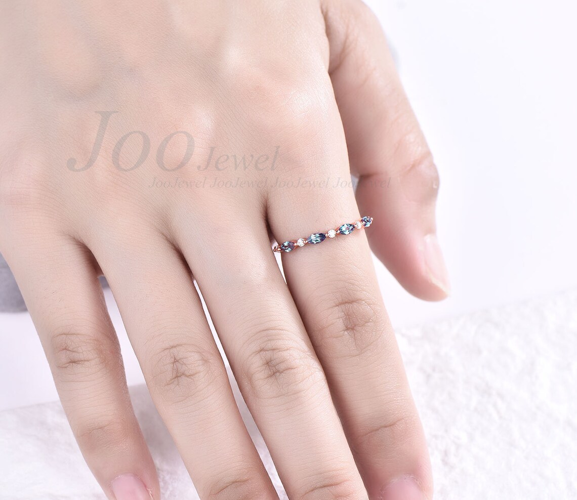 Marquise Alexandrite Wedding Band Moissanite Wedding Ring Alexandrite ...