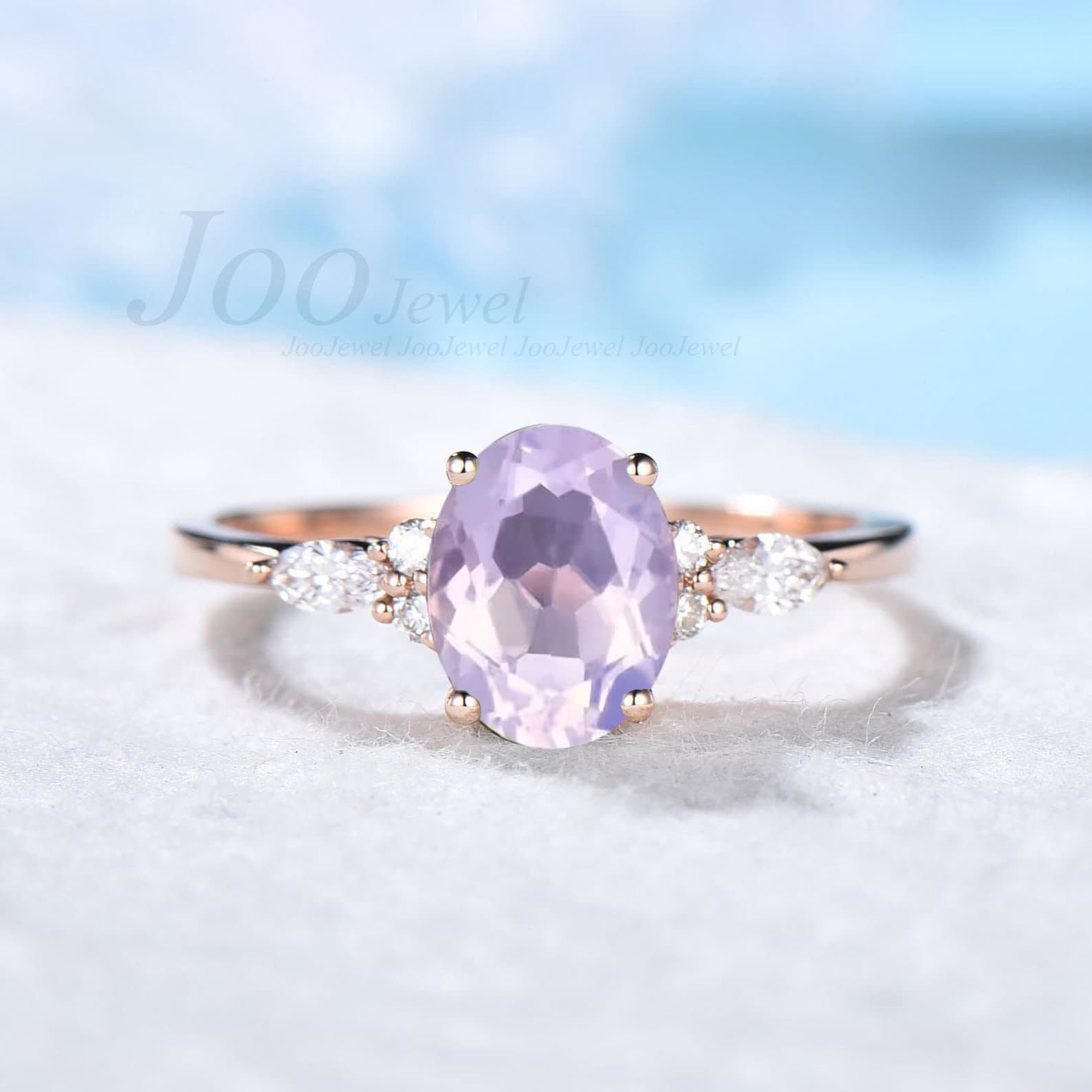 Vintage 1.5ct Natural Oval Lavender Amethyst Wedding Ring Rose Gold ...