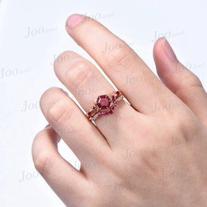 Nature Inspired Twist Ruby Ring Set Rose Gold 1ct Hexagon Branch Red Ruby Engagement Ring July ...