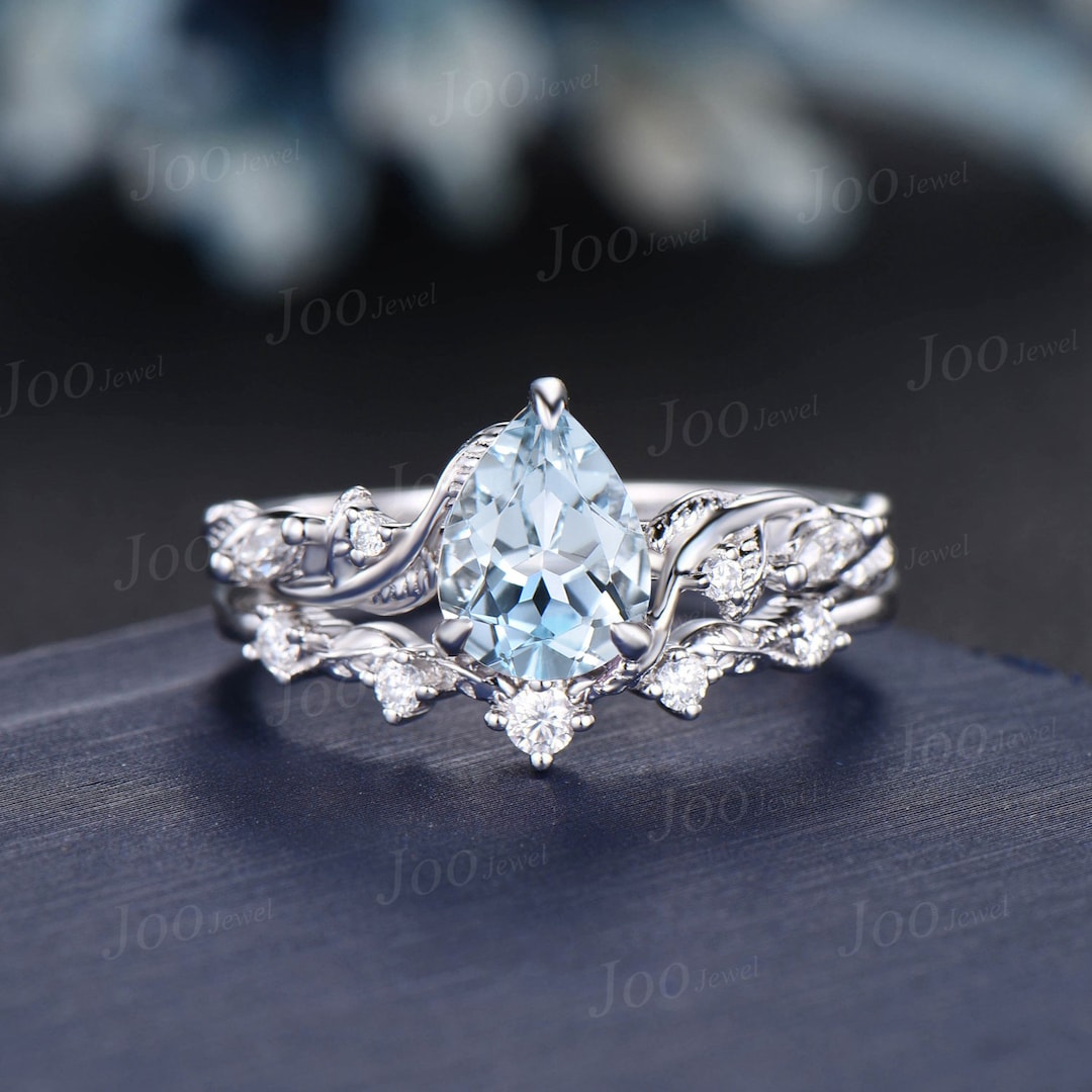 1.25ct Twig Vine Nature Inspired Natural Aquamarine Diamond Engagement Ring 14K White Gold ...