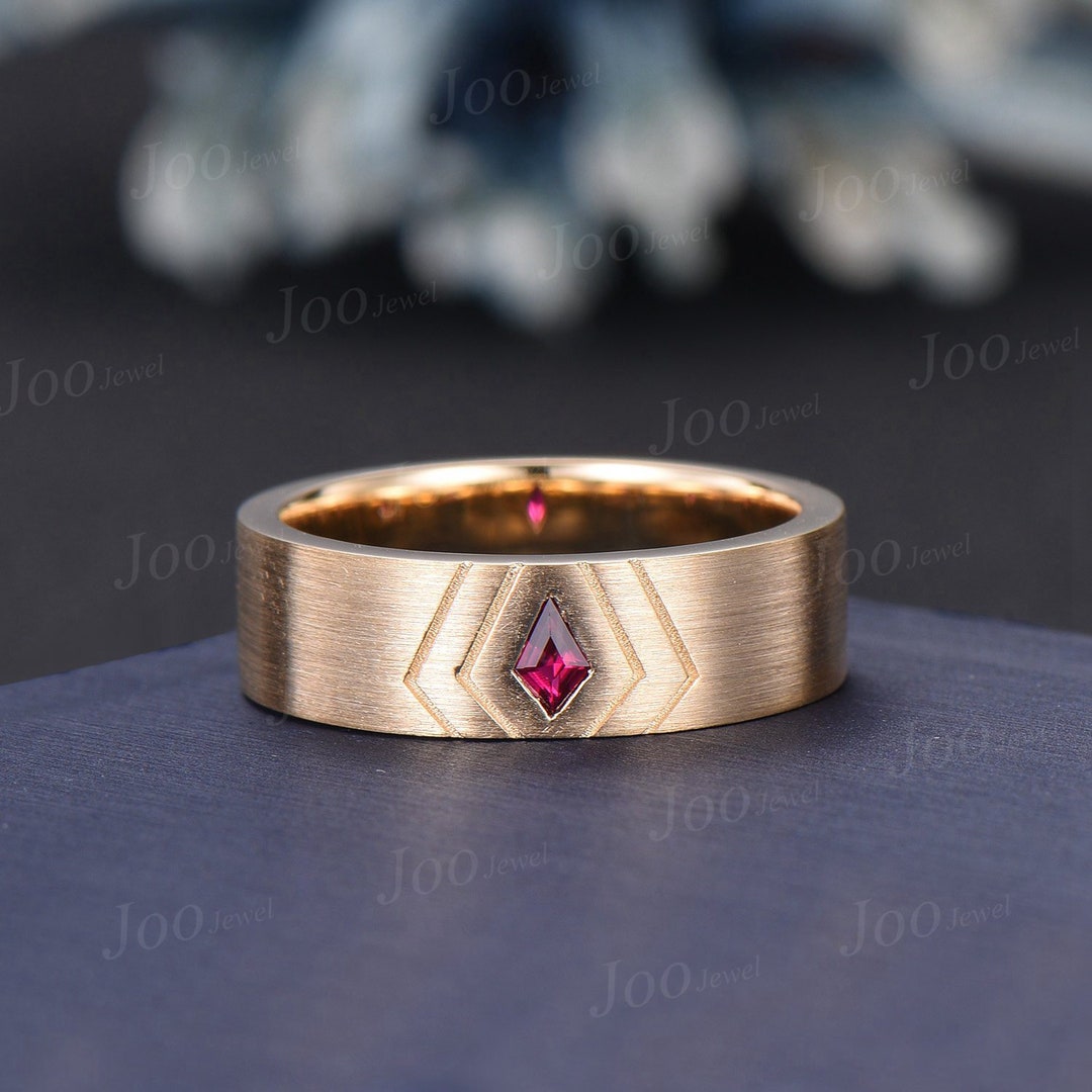 6mm Mens Kite Red Ruby Band 14K Solid Gold Men Solitaire Engagement ...