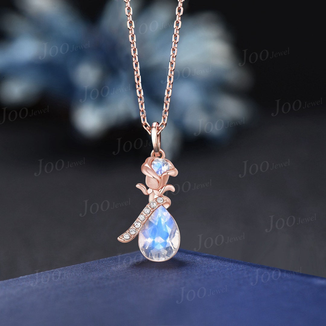 Rose Flower Natural Teardrop Moonstone Wedding Pendant Necklace June ...