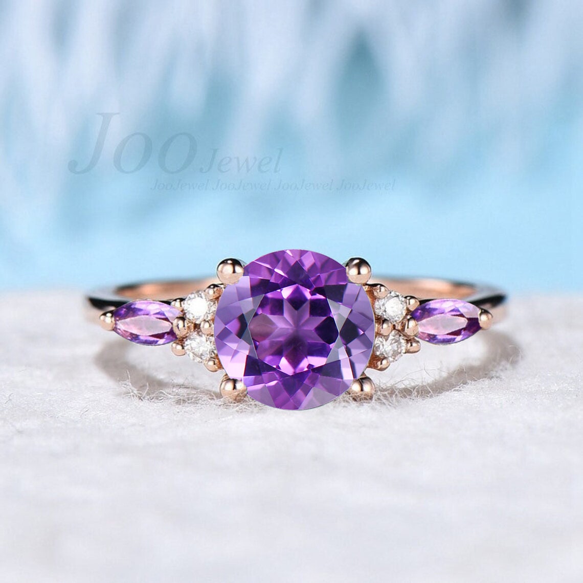Hexagon Cut Natural Purple Amethyst Ring Unique Amethyst Engagement ...