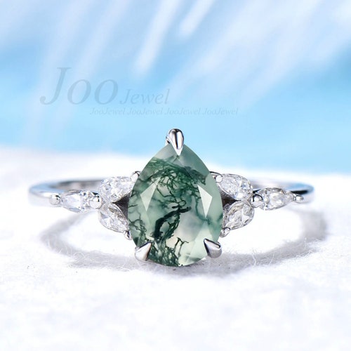 Unique Green Sapphire Engagement Ring Sterling Silver Round - Etsy