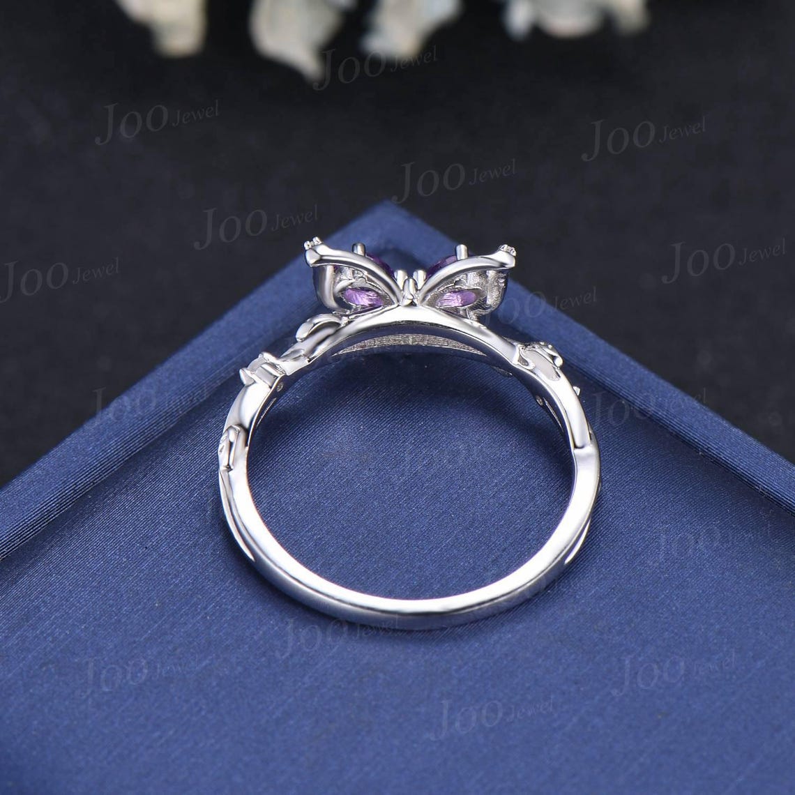 Nature Inspired Butterfly Promise Ring Pear Natural Amethyst Ring ...